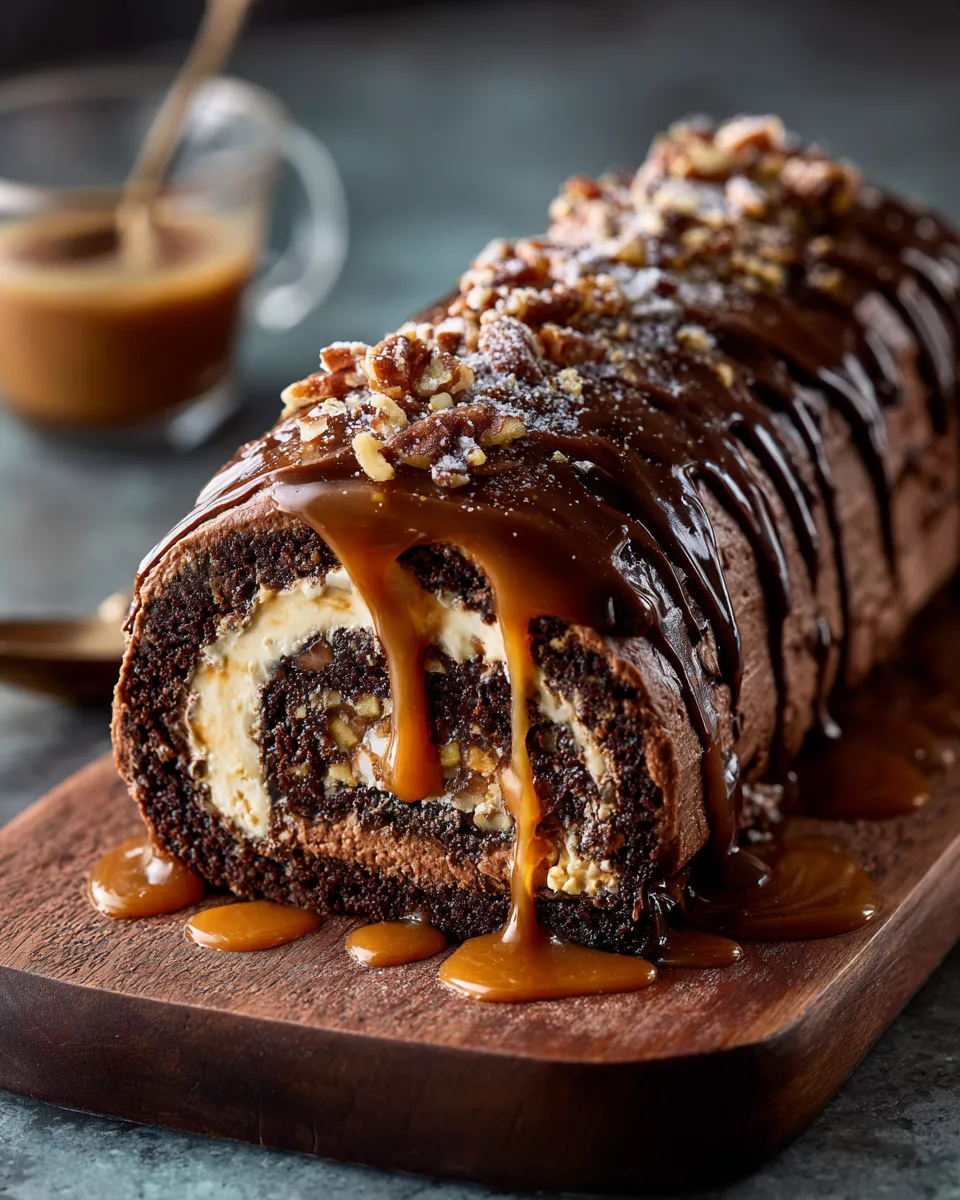 Indulgent Turtle Caramel Chocolate Cake Roll Recipe Delight