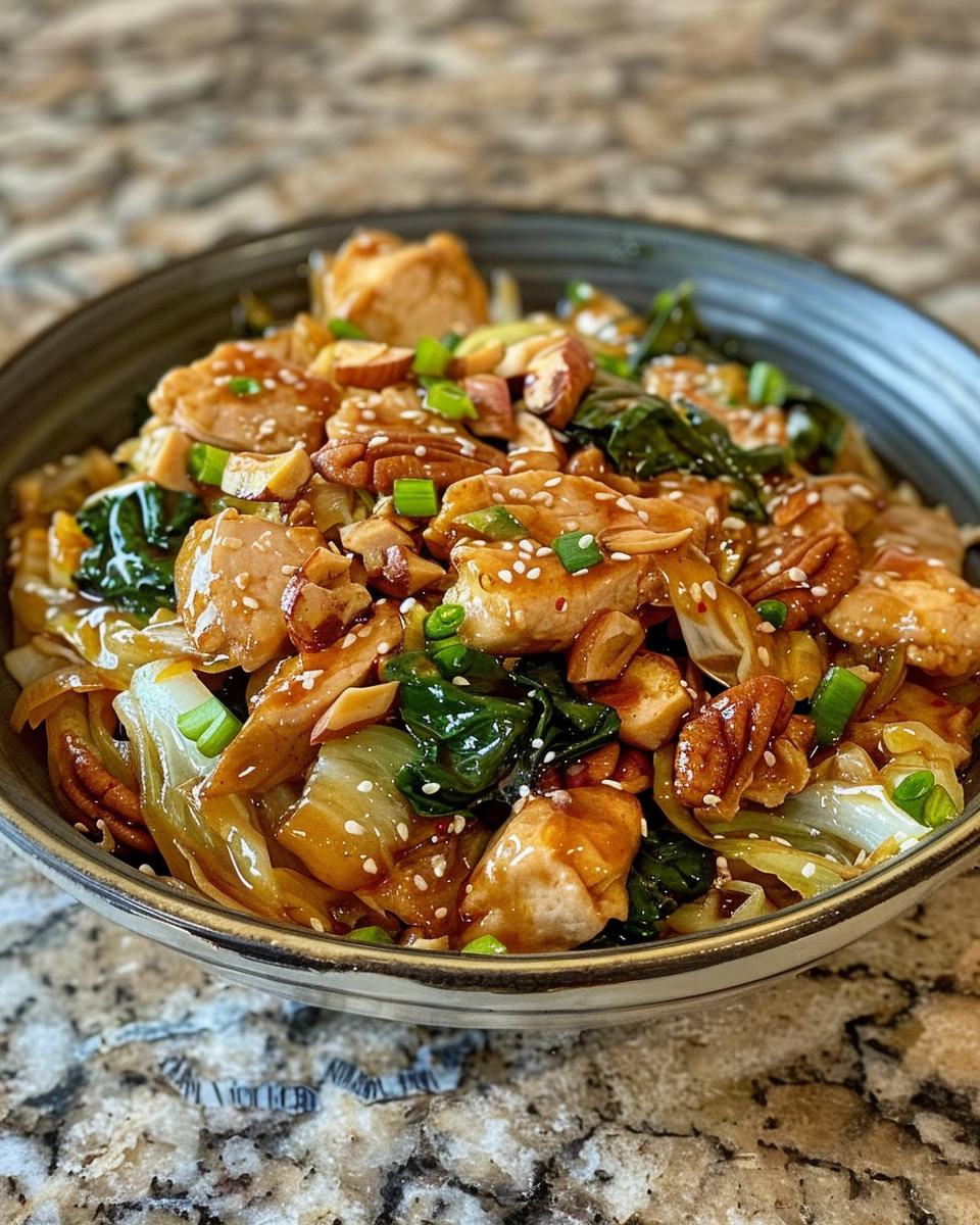 chicken cabbage stir fry with Pecans and Maple Syrup - Recips by lily