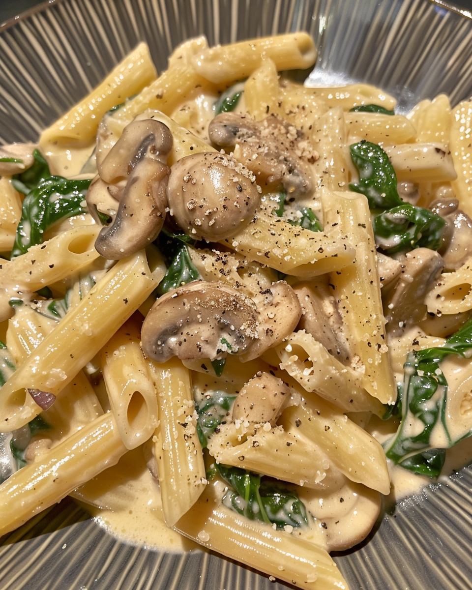 creamy mushroom pasta with Spinach and Mushrooms - Recips by lily
