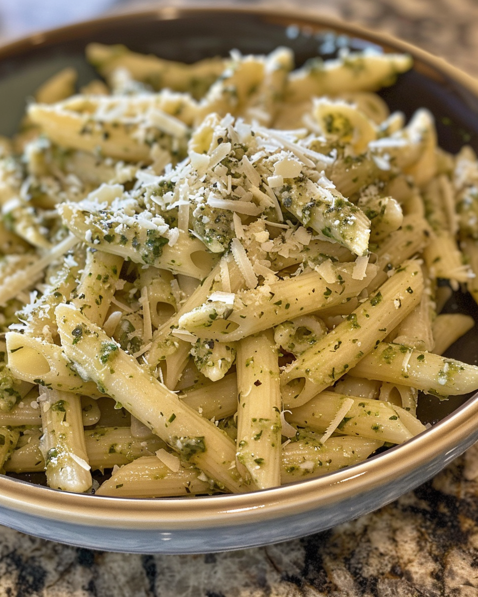 creamy pesto pasta with Cheddar and Parmesan