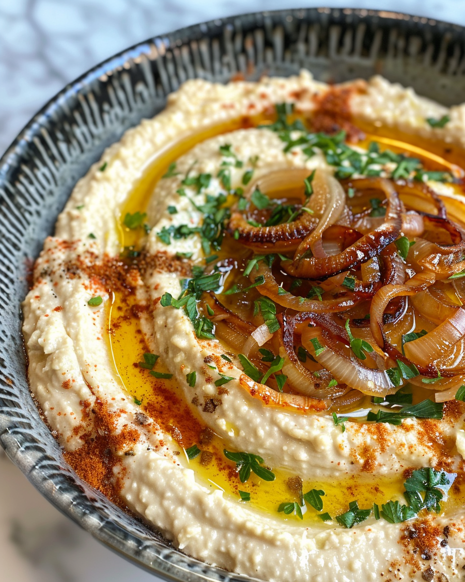 hummus recipe with Caramelized Onions