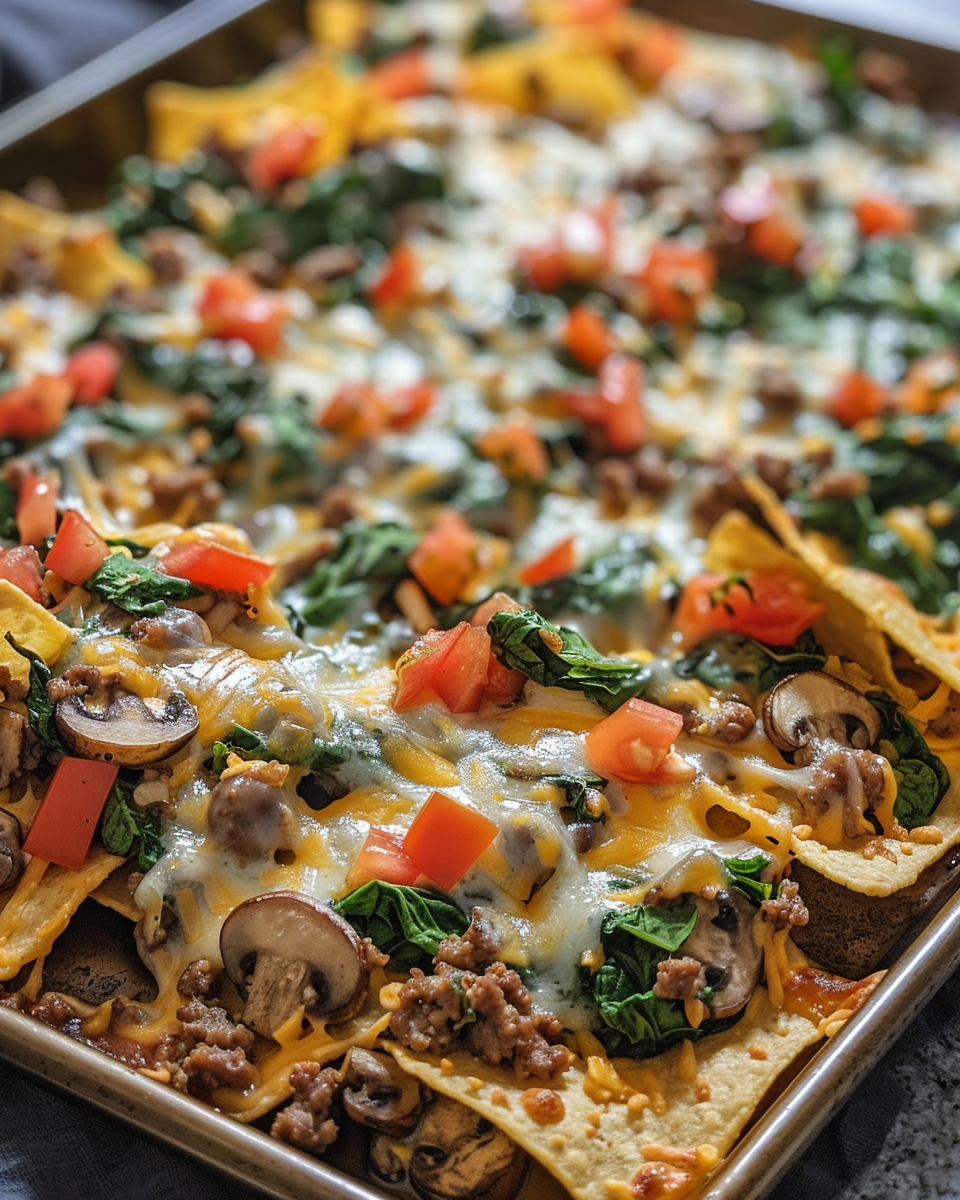 sheet pan nachos ground beef with Spinach and Mushrooms - Recips by lily