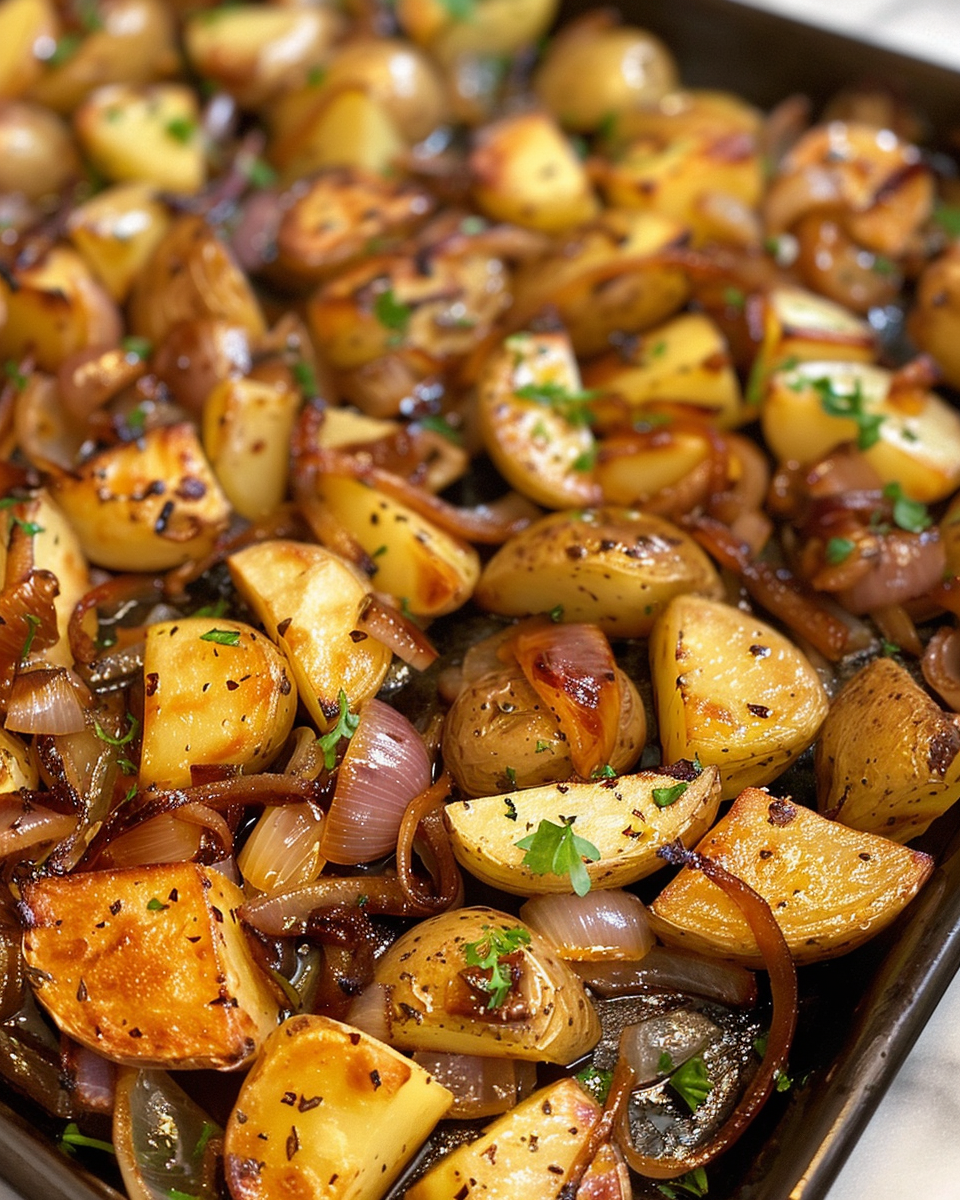 sheet pan potatoes with Caramelized Onions - Recips by lily