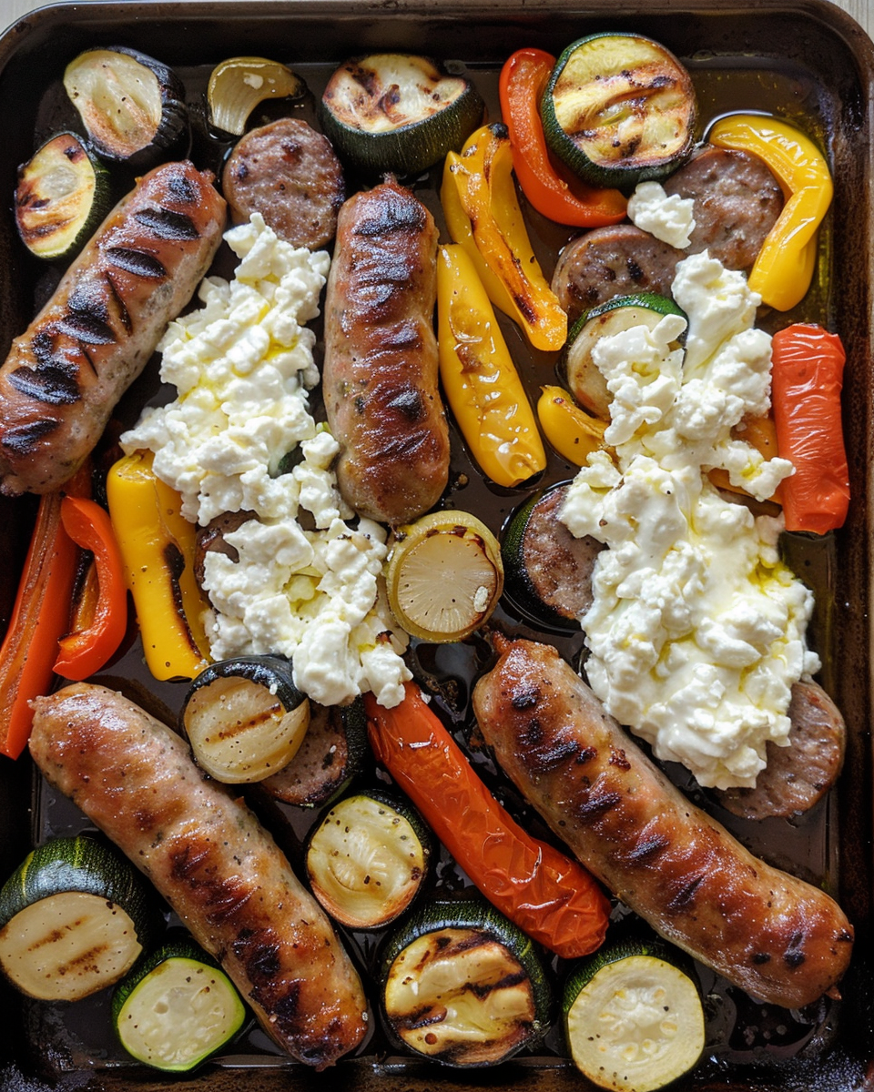sheet pan sausage and veggies with Creamy Mozzarella - Recips by lily