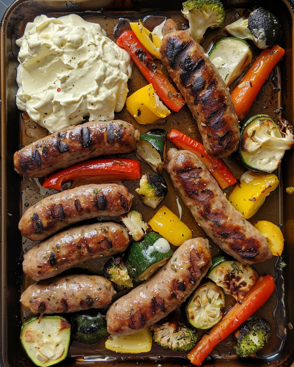 sheet pan sausage and veggies with Creamy Mozzarella - Recips by lily