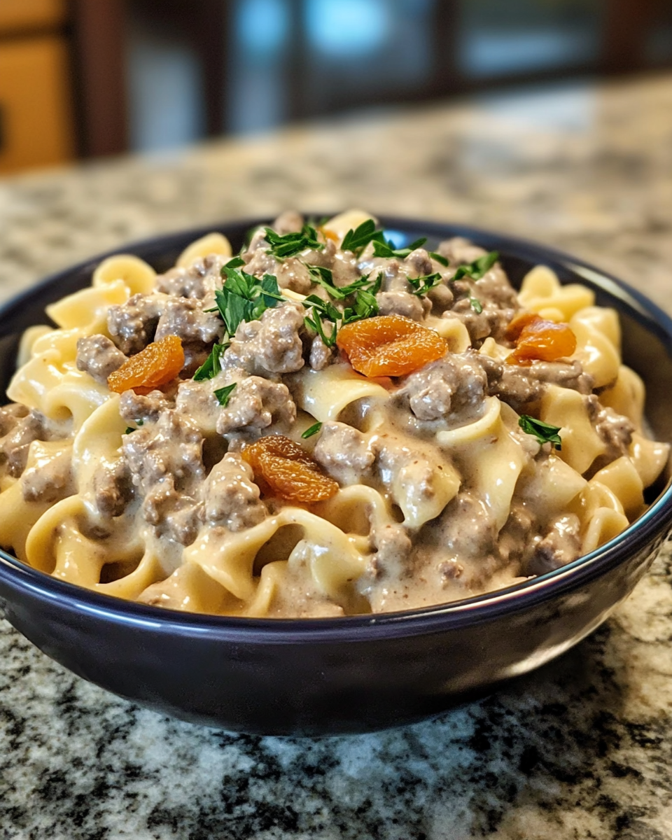 beef stroganoff with ground beef with Dried Apricots - Recips by lily