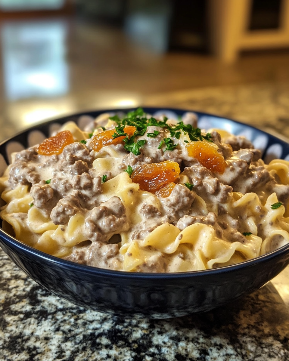 beef stroganoff with ground beef with Dried Apricots - Recips by lily