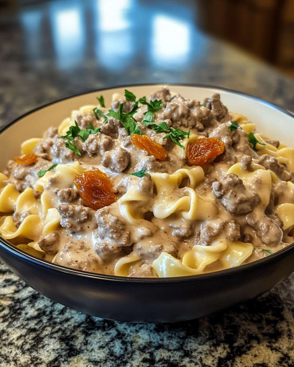 beef stroganoff with ground beef with Dried Apricots - Recips by lily