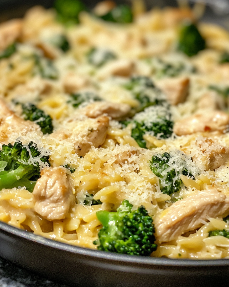Cheesy Chicken Broccoli Orzo - Recips by lily