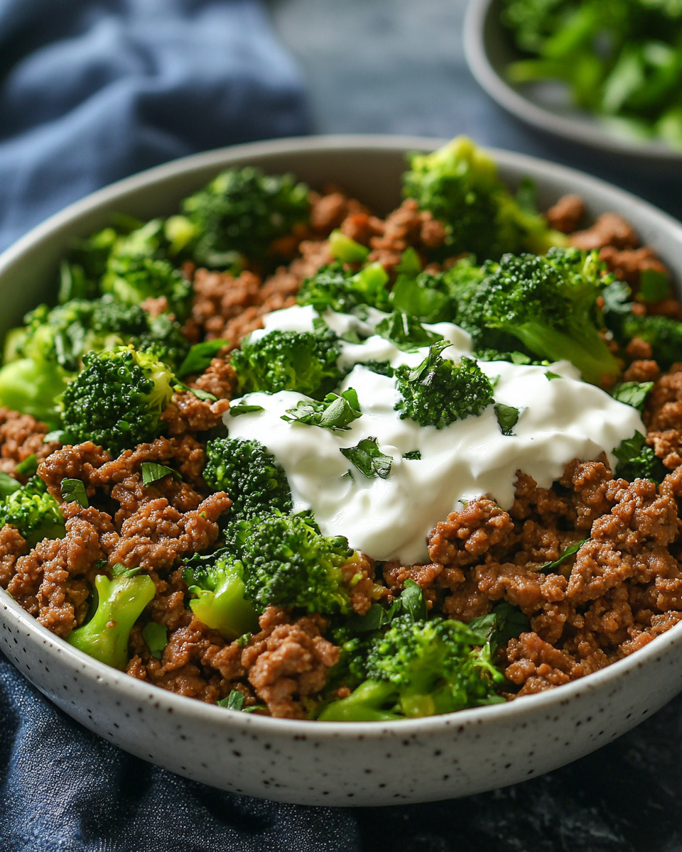ground beef and broccoli recipes with Greek Yogurt Sauce - Recips by lily