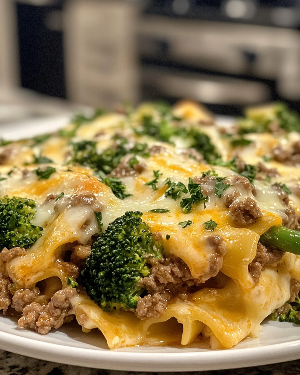 ground beef and broccoli with Creamy Mozzarella - Recips by lily