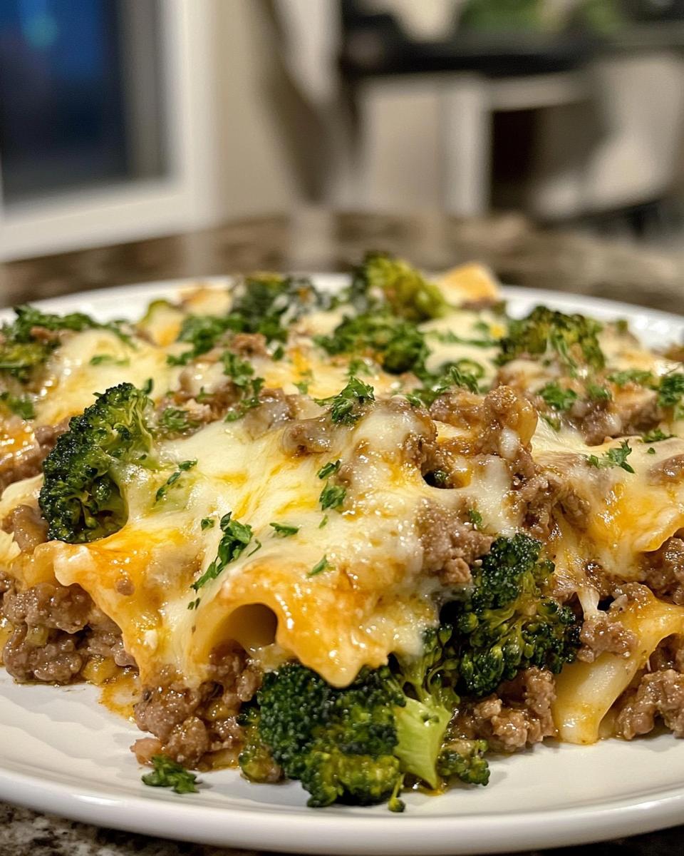 ground beef and broccoli with Creamy Mozzarella - Recips by lily