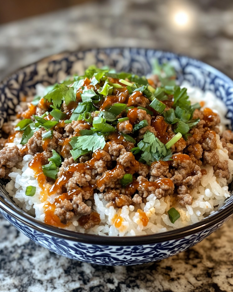 ground beef egg roll in a bowl with Teriyaki Glaze - Recips by lily