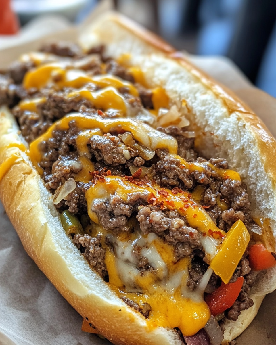 ground beef philly cheese steak with Chili Flakes - Recips by lily