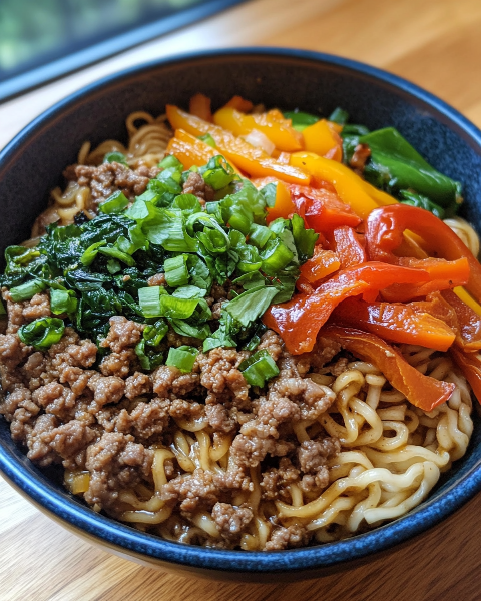 ground beef ramen with Roasted Bell Peppers - Recips by lily