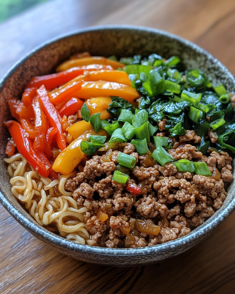 ground beef ramen with Roasted Bell Peppers - Recips by lily