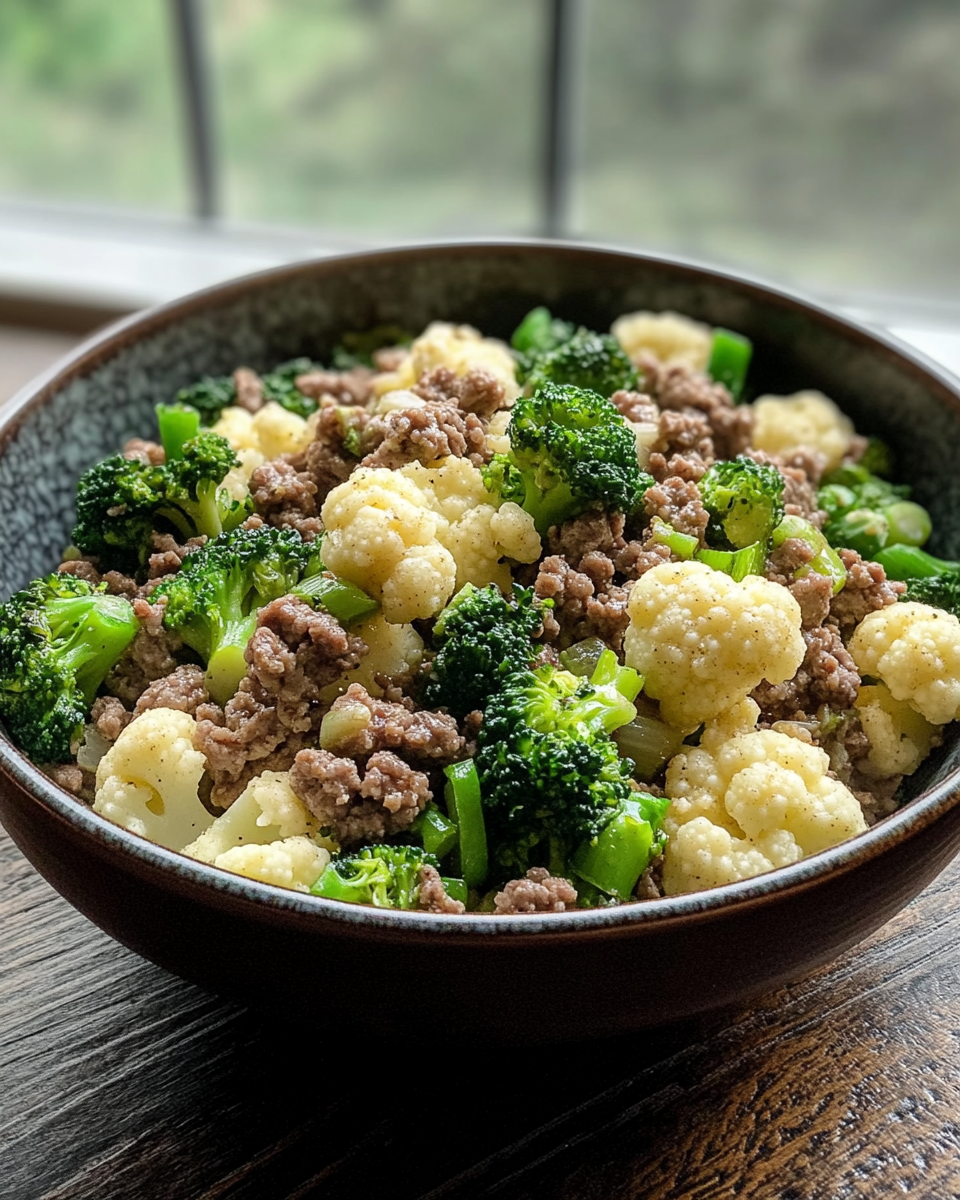 ground beef stir fry with Broccoli and Cauliflower - Recips by lily