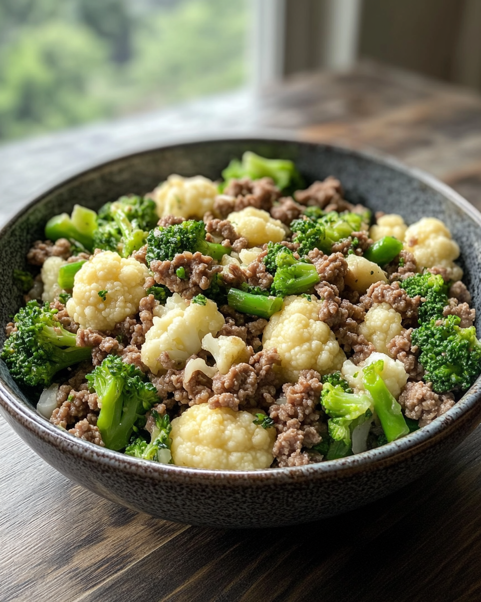 ground beef stir fry with Broccoli and Cauliflower - Recips by lily