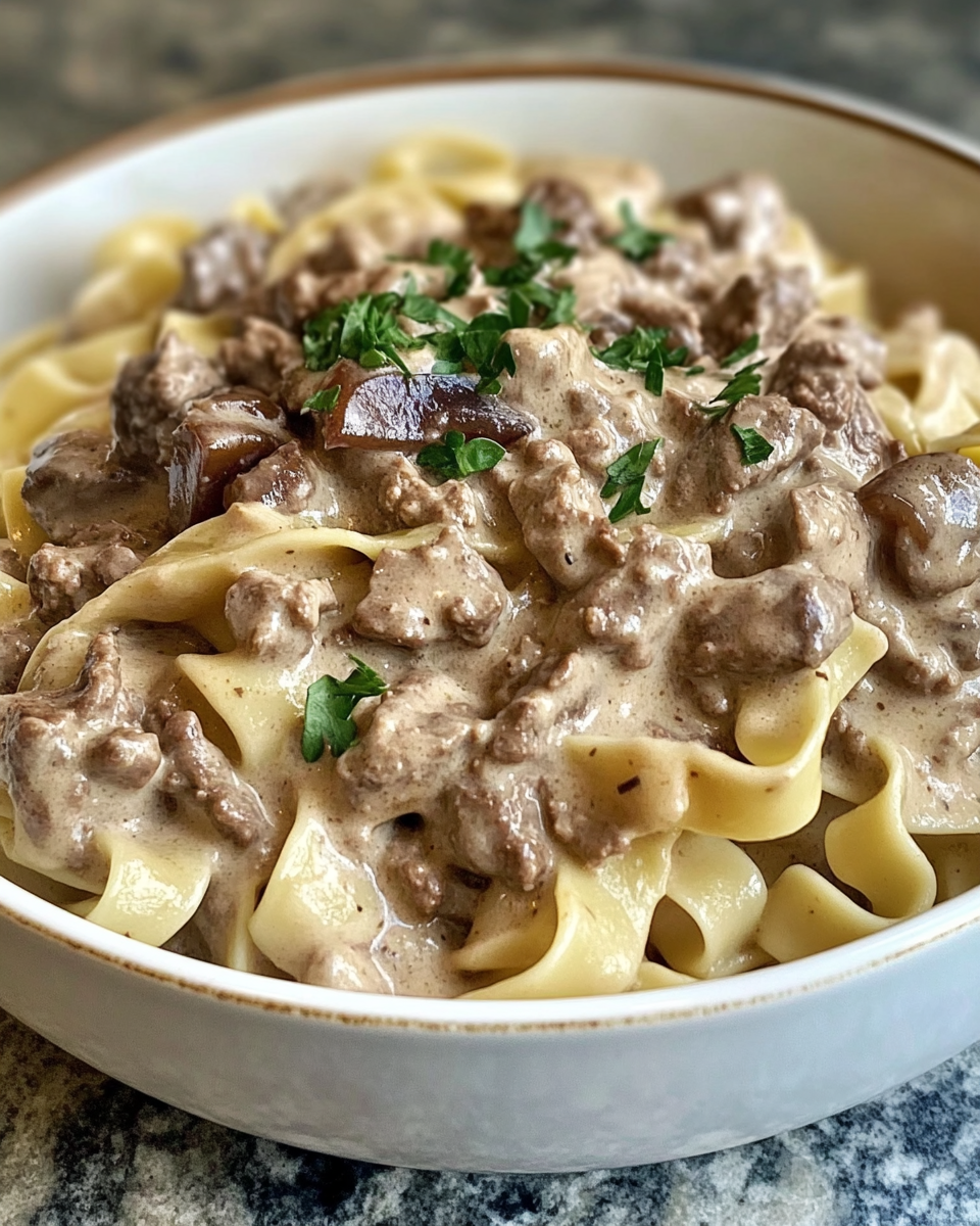 ground beef stroganoff recipe with Caramelized Onions - Recips by lily