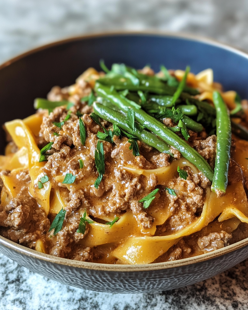ground beef stroganoff with Green Beans - Recips by lily
