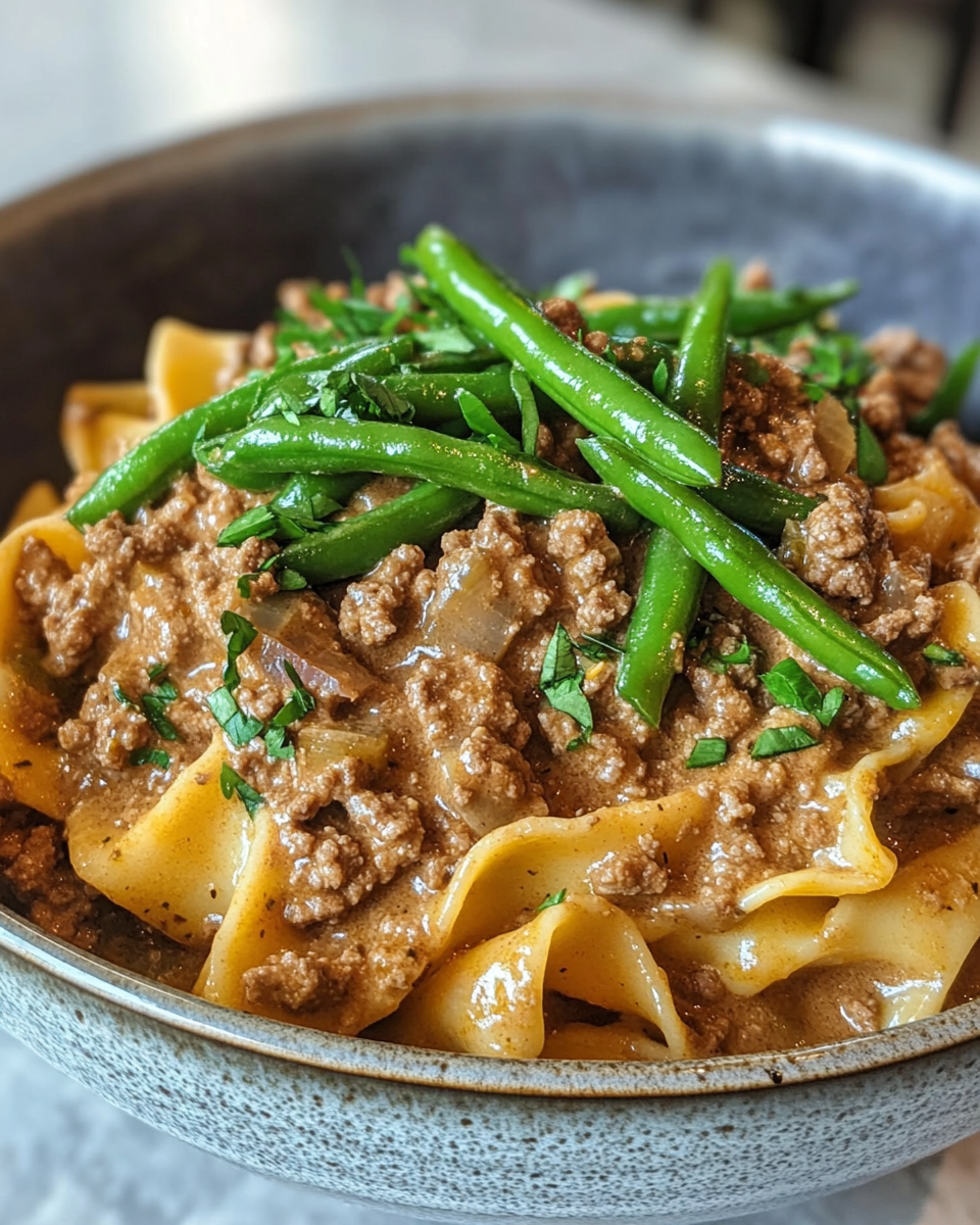 ground beef stroganoff with Green Beans - Recips by lily