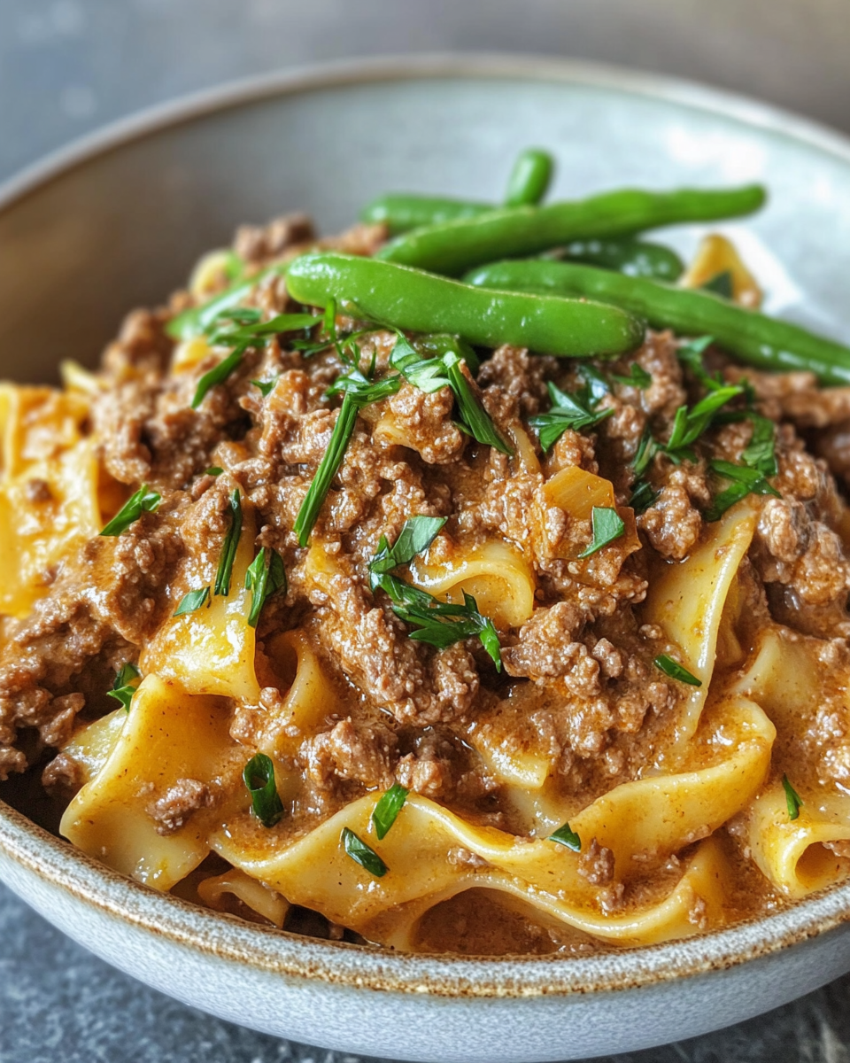 ground beef stroganoff with Green Beans - Recips by lily