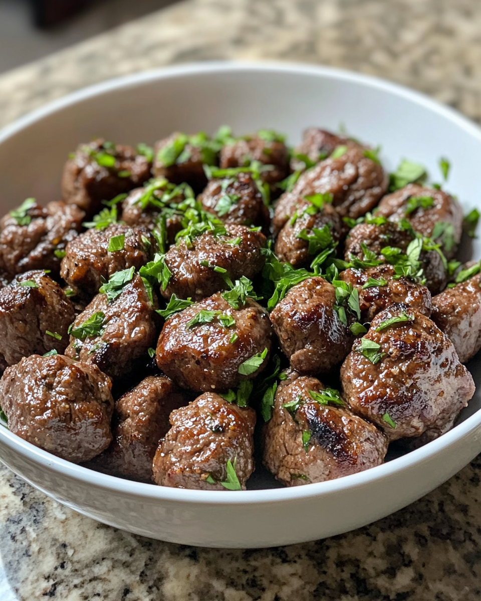 High Protein Slow Cooker Garlic Butter Beef Bites - Recips by lily