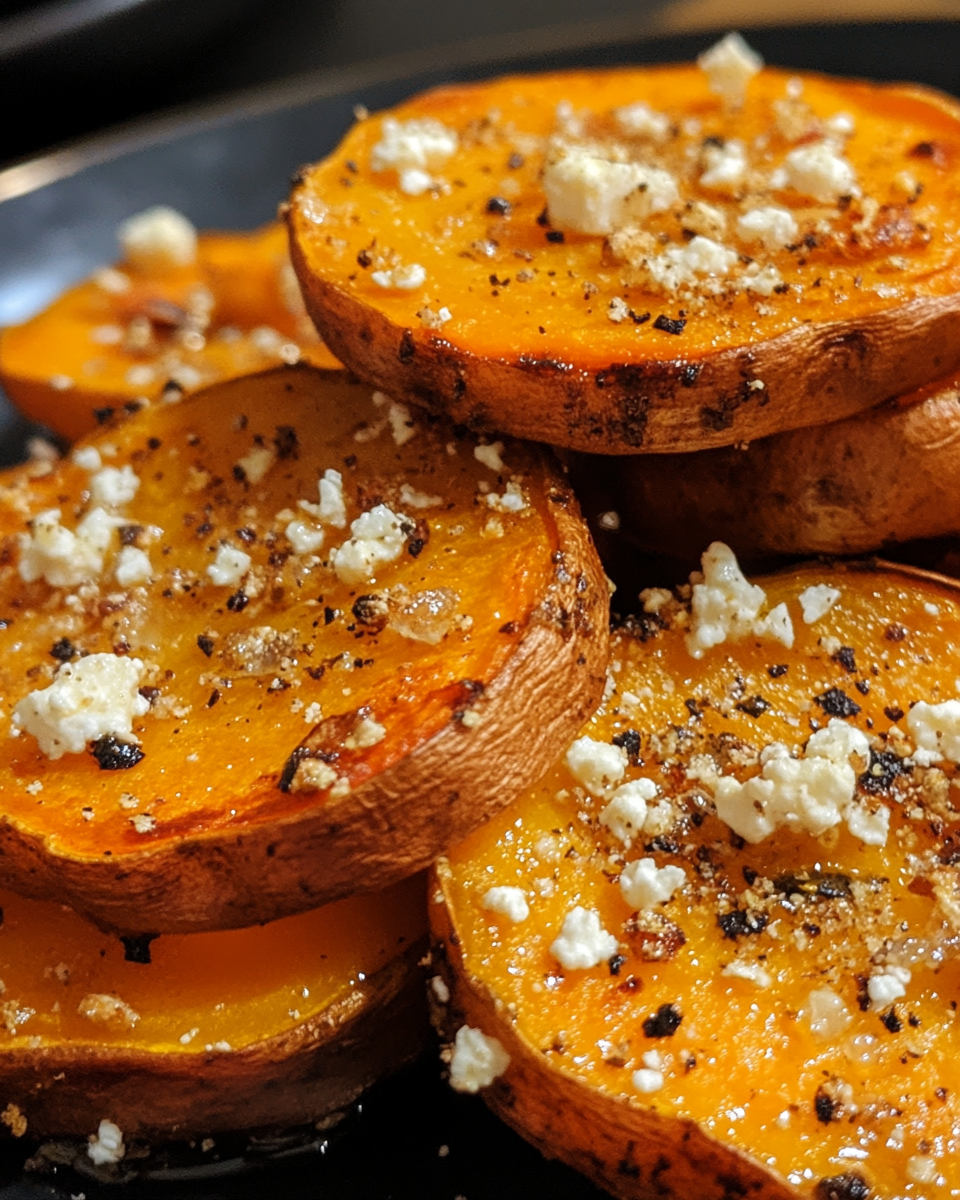Roasted Sweet Potato Rounds with Honey & Feta - Recips by lily