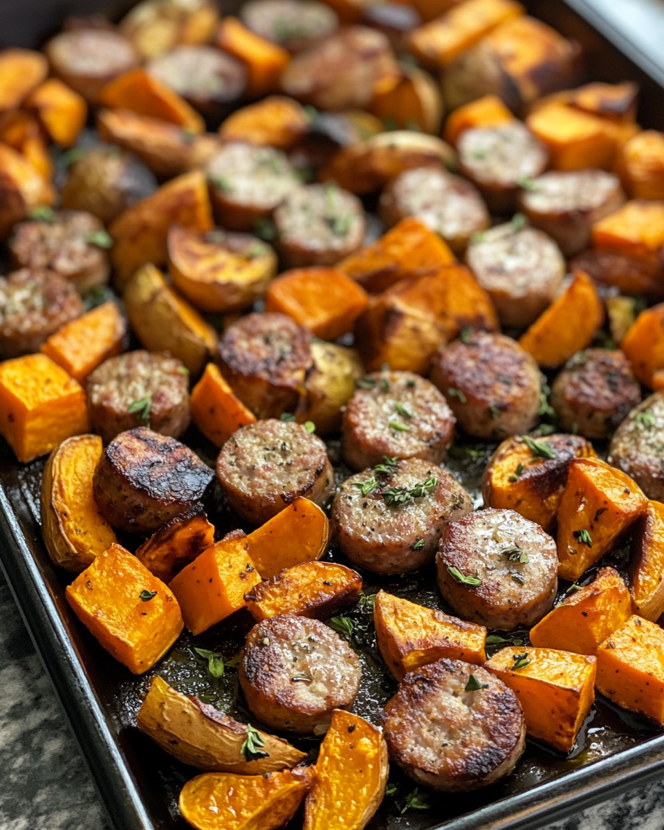 Sheet Pan Sausage & Sweet Potatoes - Recips by lily