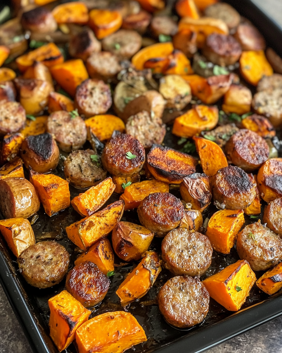 Sheet Pan Sausage & Sweet Potatoes - Recips by lily